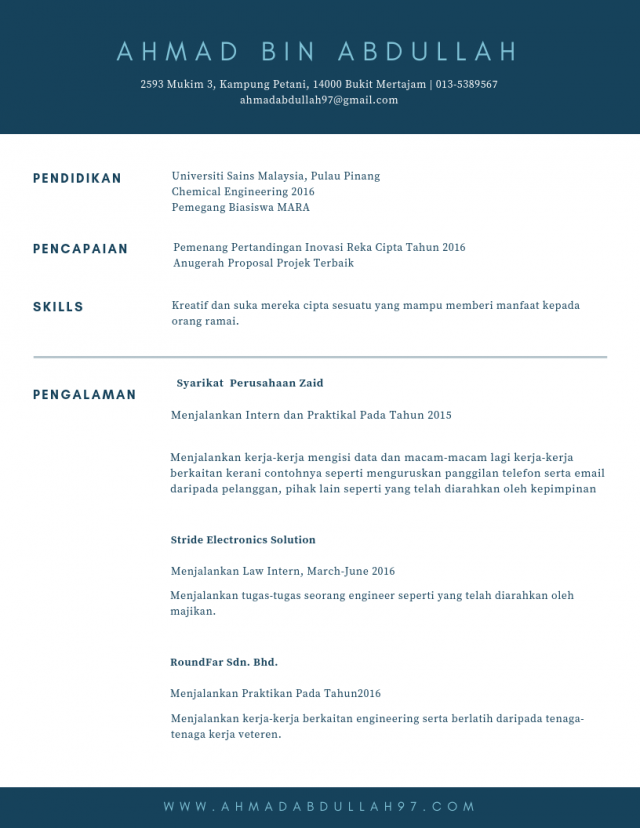 Contoh Template Resume Akademik (Academic Resume Template)