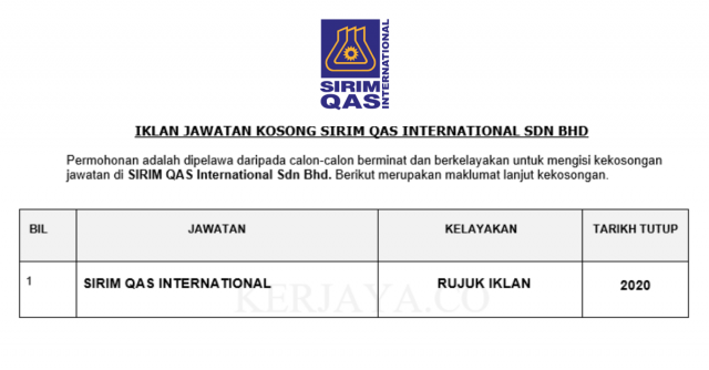 SIRIM QAS International ~ Pelbagai Kekosongan Jawatan – KERJAYA