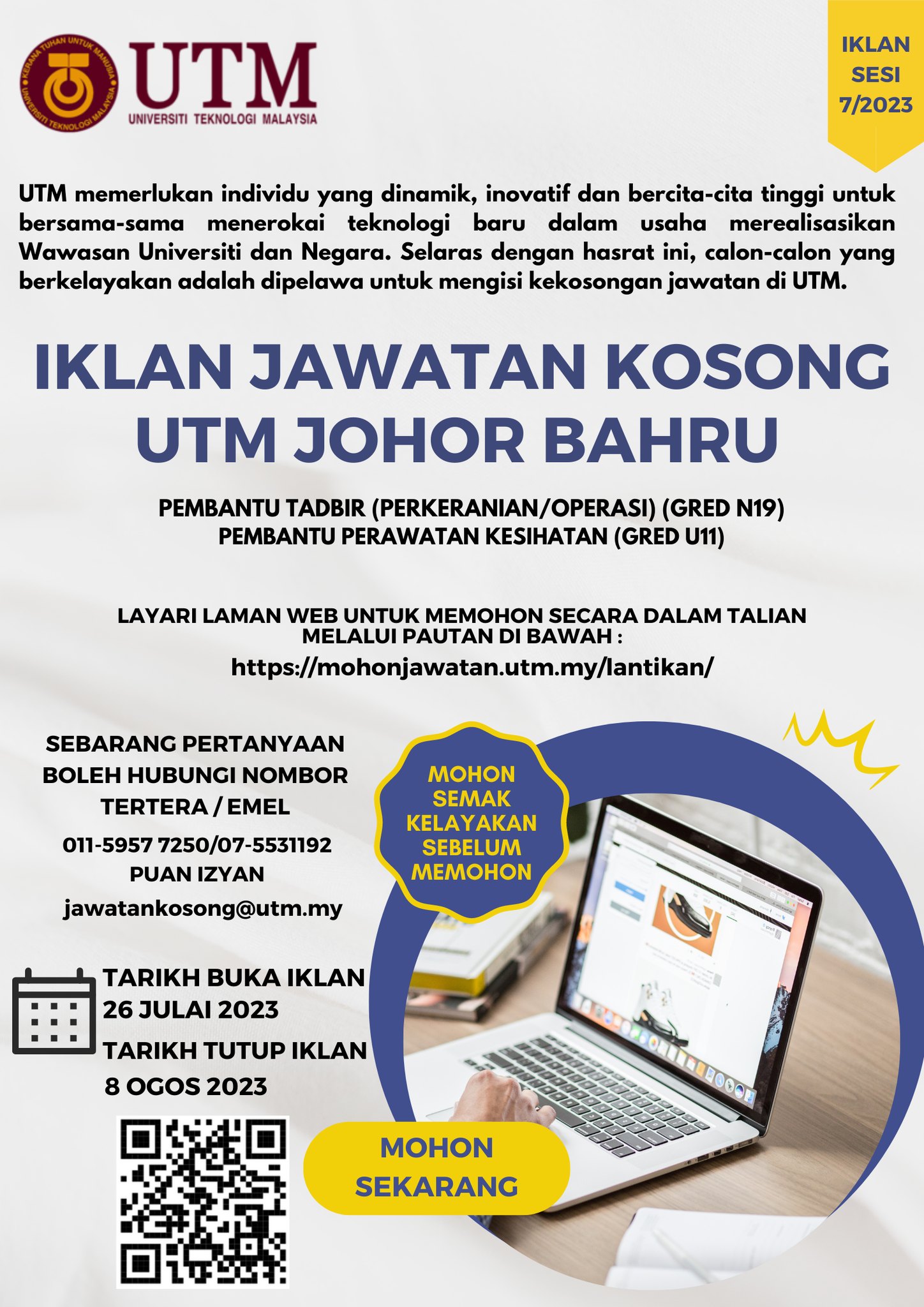 Iklan Jawatan Kosong Universiti Teknologi Malaysia (UTM) • Kerja Kosong ...