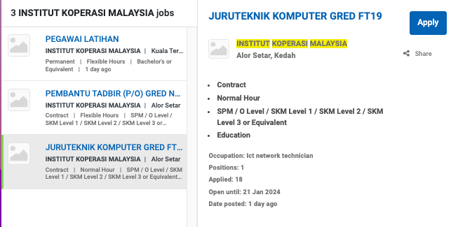 Iklan Jawatan Institut Koperasi Malaysia • Kerja Kosong Kerajaan & Swasta