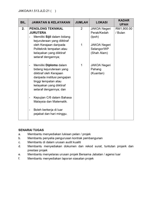 Iklan Jawatan Jabatan Kemajuan Orang Asli (JAKOA) • Kerja Kosong ...