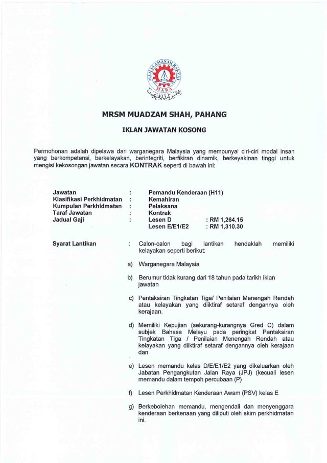 Iklan Jawatan Maktab Rendah Sains Mara Mrsm Muadzam Shah • Kerja Kosong Kerajaan And Swasta 