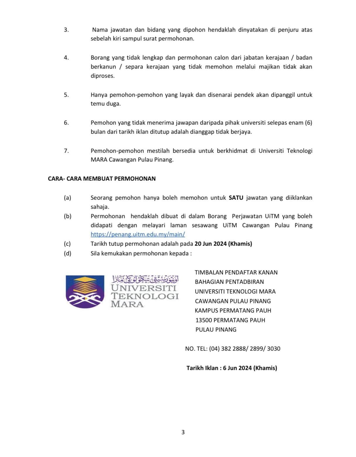 Iklan Jawatan Universiti Teknologi Mara (UiTM) Cawangan Pulau Pinang ...