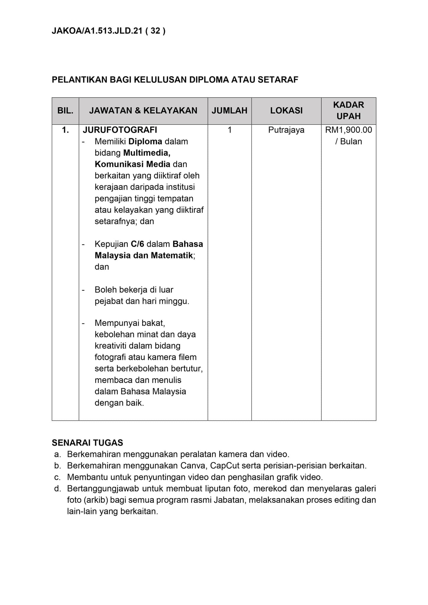 Iklan Jawatan Jabatan Kemajuan Orang Asli (JAKOA) • Kerja Kosong ...