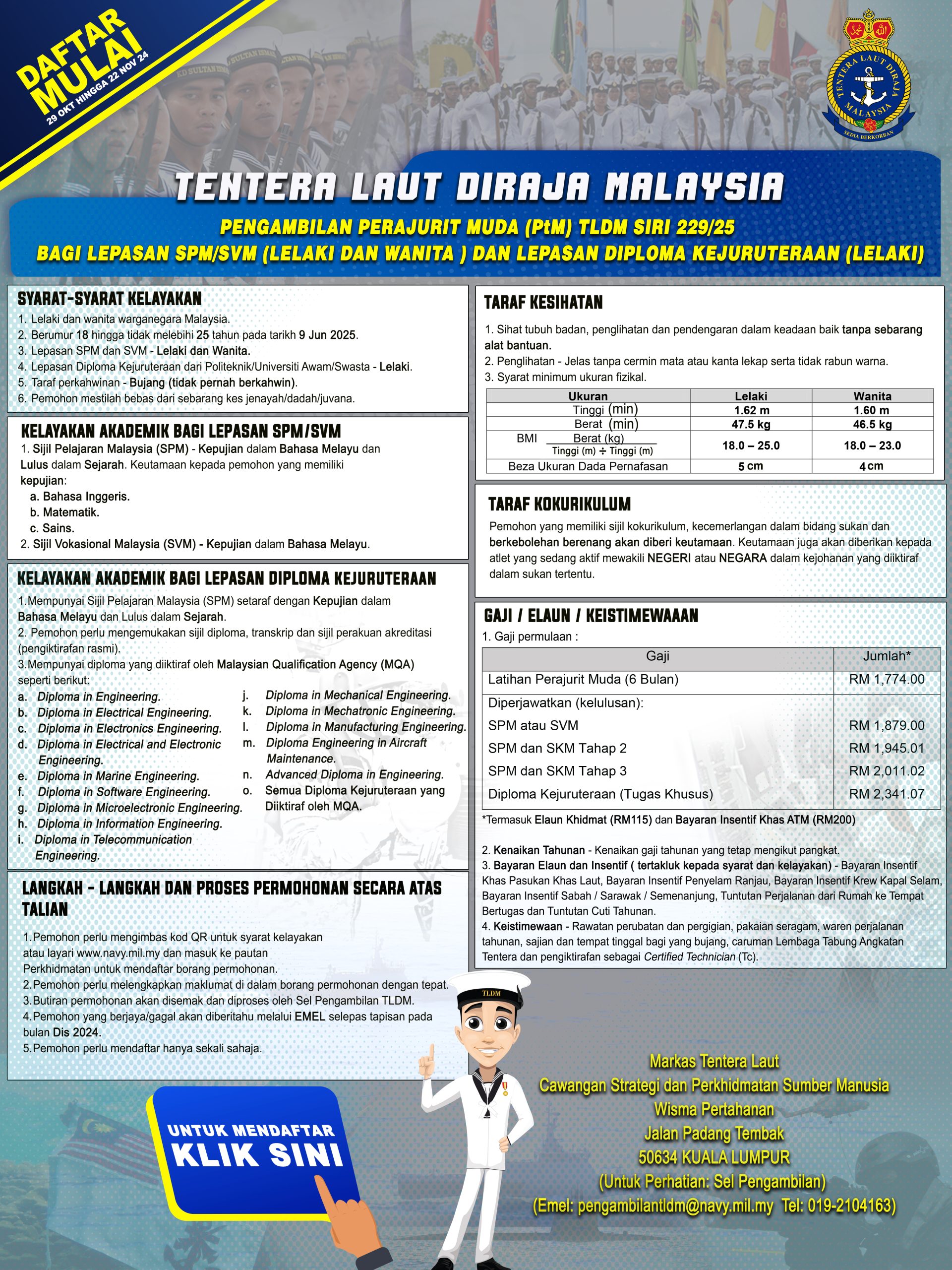 Iklan Jawatan Tentera Laut DiRaja Malaysia (TLDM) – KERJAYA