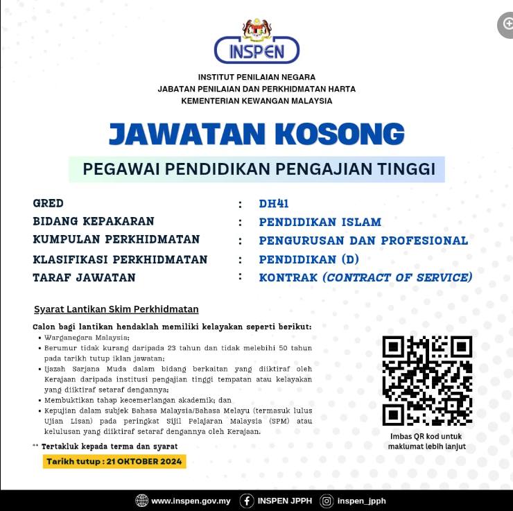 Iklan Jawatan Institut Penilaian Negara (INSPEN) • Kerja Kosong Kerajaan & Swasta