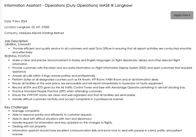 Iklan Jawatan Malaysia Airports Holdings Berhad (MAHB) – KERJAYA