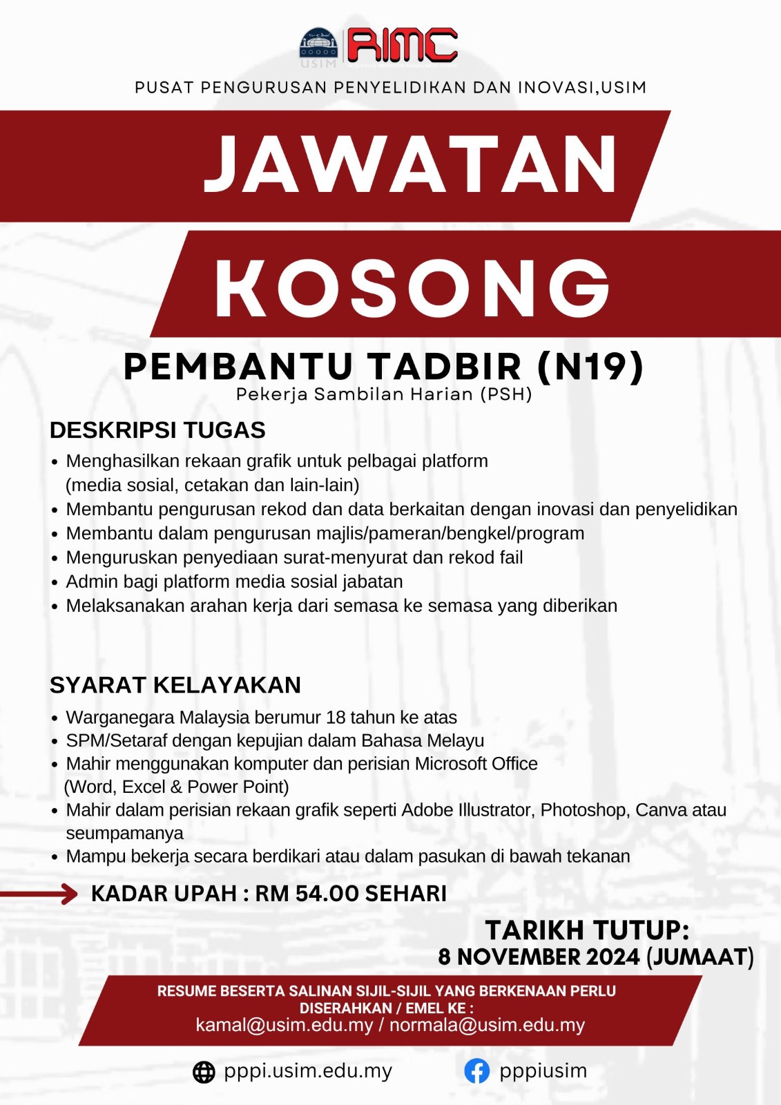 Iklan Jawatan Universiti Sains Islam Malaysia (USIM) • Kerja Kosong ...