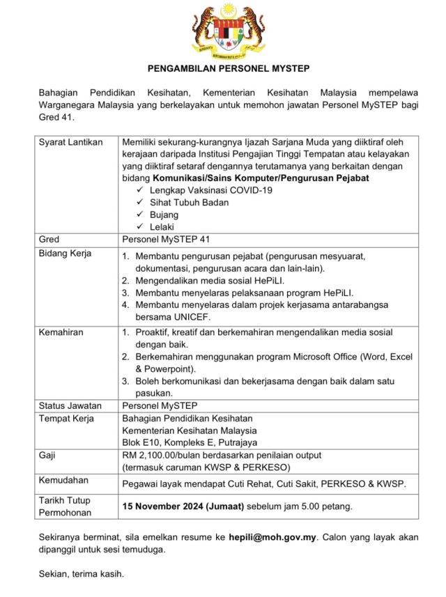Iklan Jawatan HePiLI Kementerian Kesihatan Malaysia (KKM) • Kerja ...