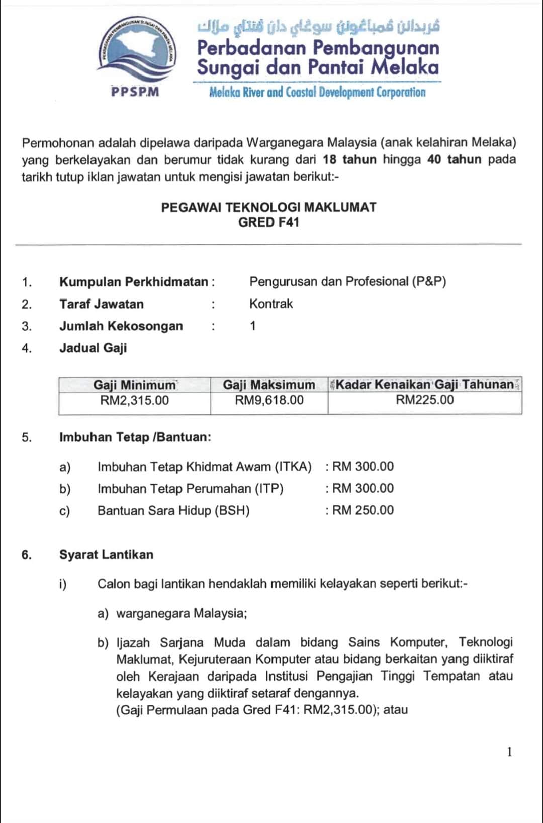 Iklan Jawatan Perbadanan Pembangunan Sungai dan Pantai Melaka (PPSPM ...