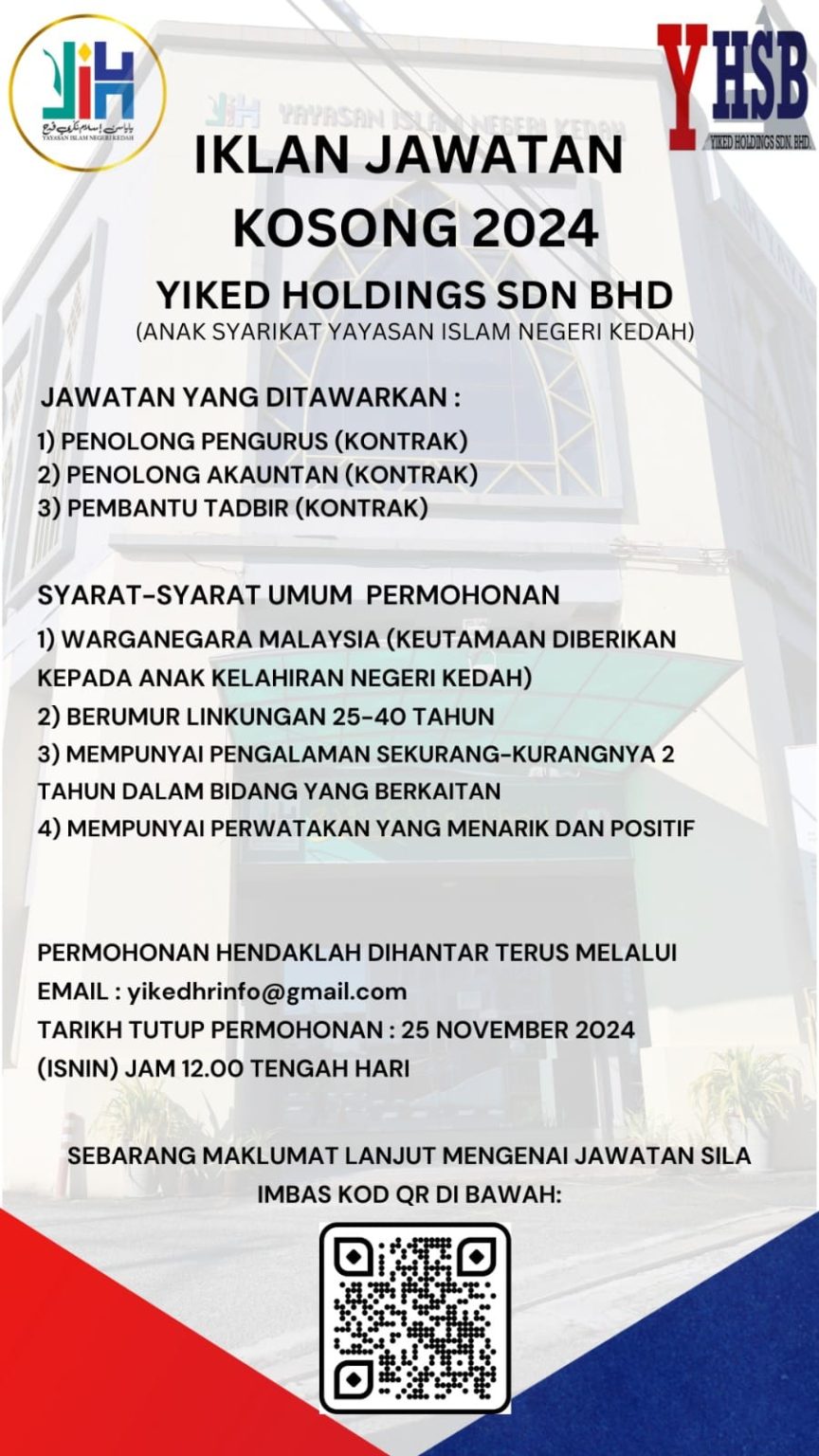 Iklan Jawatan YIKED Holdings Sdn Bhd • Kerja Kosong Kerajaan & Swasta