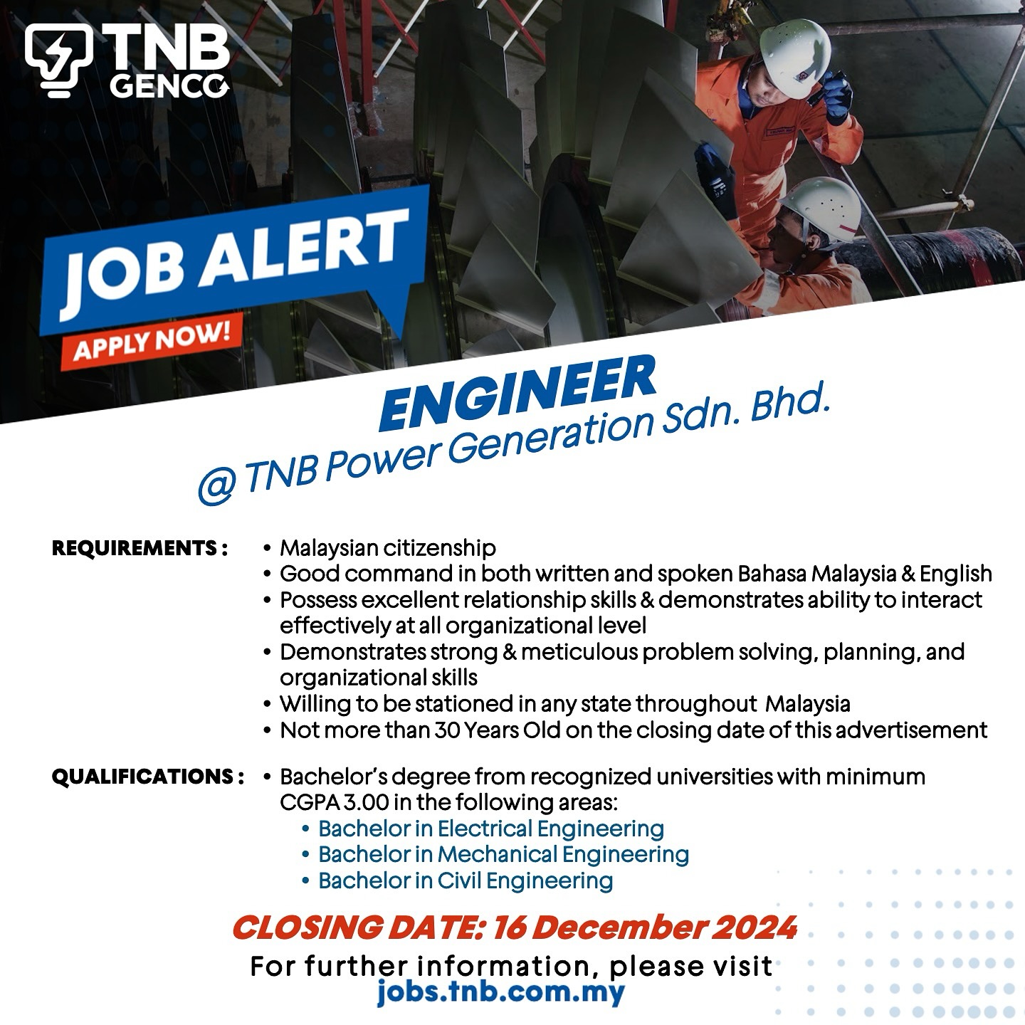 Iklan Jawatan Tenaga Nasional Berhad (TNB) • Kerja Kosong Kerajaan & Swasta