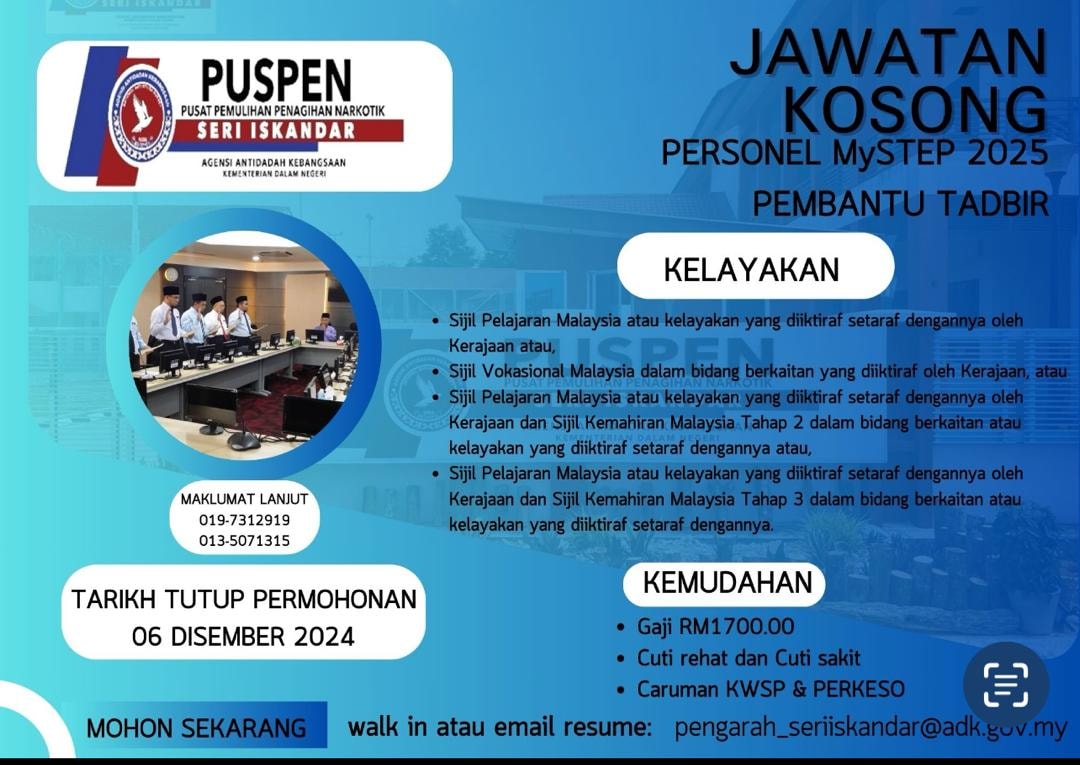 Iklan Jawatan Pusat Pemulihan Penagihan Narkotik (PUSPEN) • Kerja ...