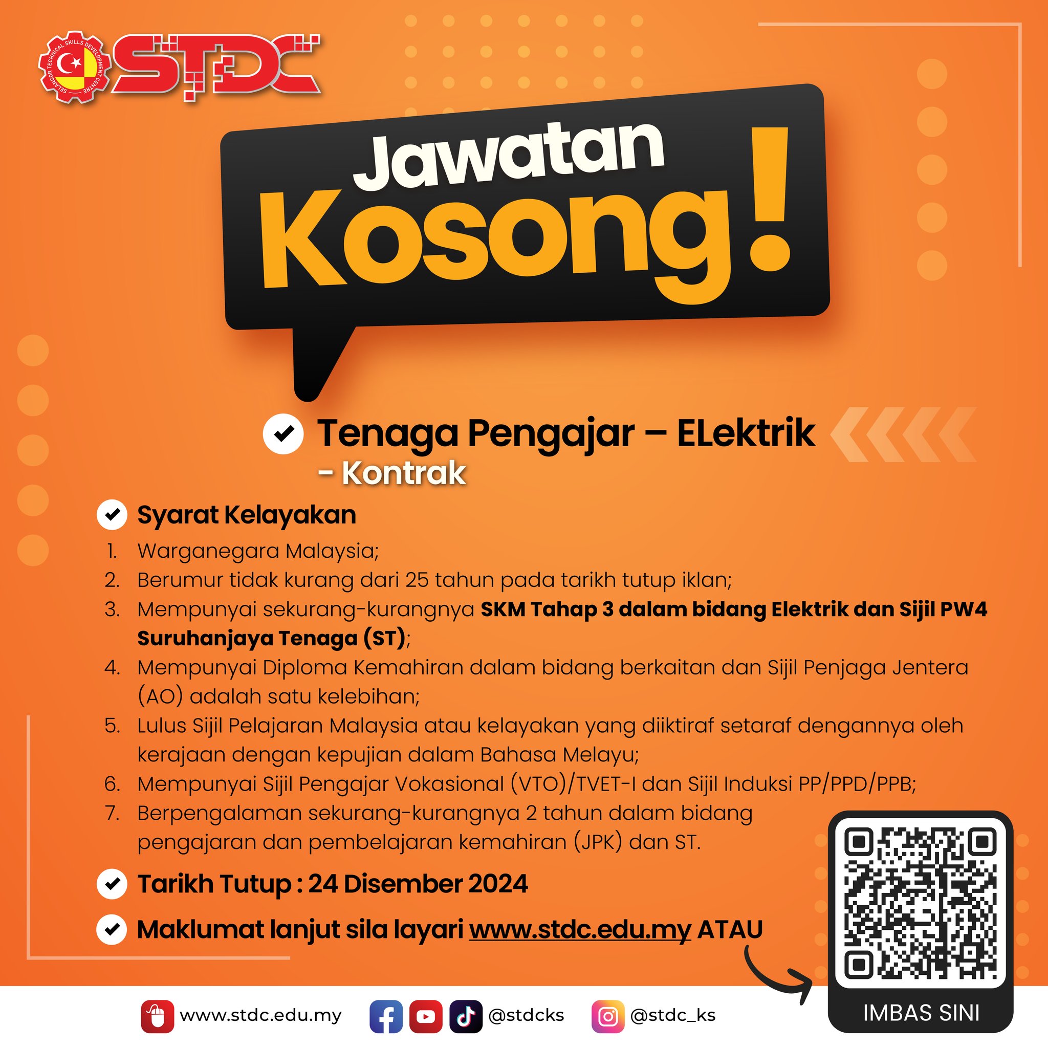 Iklan Jawatan Selangor Technical Skills Development Centre - STDC • Kerja Kosong Kerajaan & Swasta