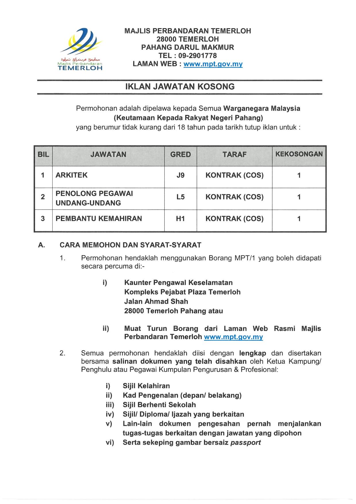 MAJLIS TEMERLOH 1 • Kerja Kosong Kerajaan