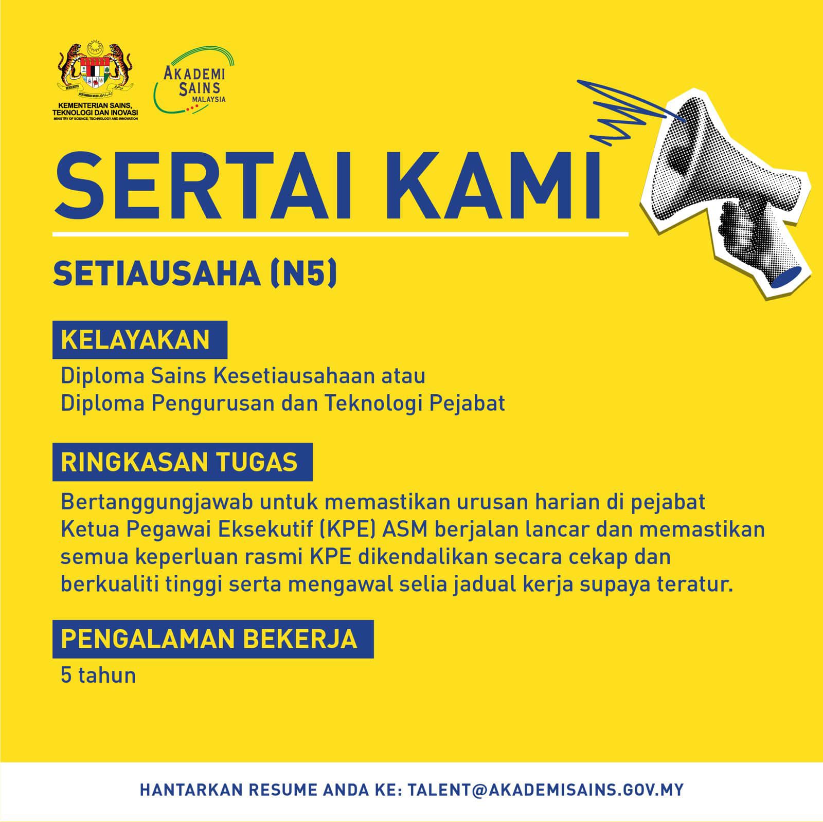 Iklan Jawatan Akademi Sains Malaysia (ASM) • Kerja Kosong Kerajaan & Swasta