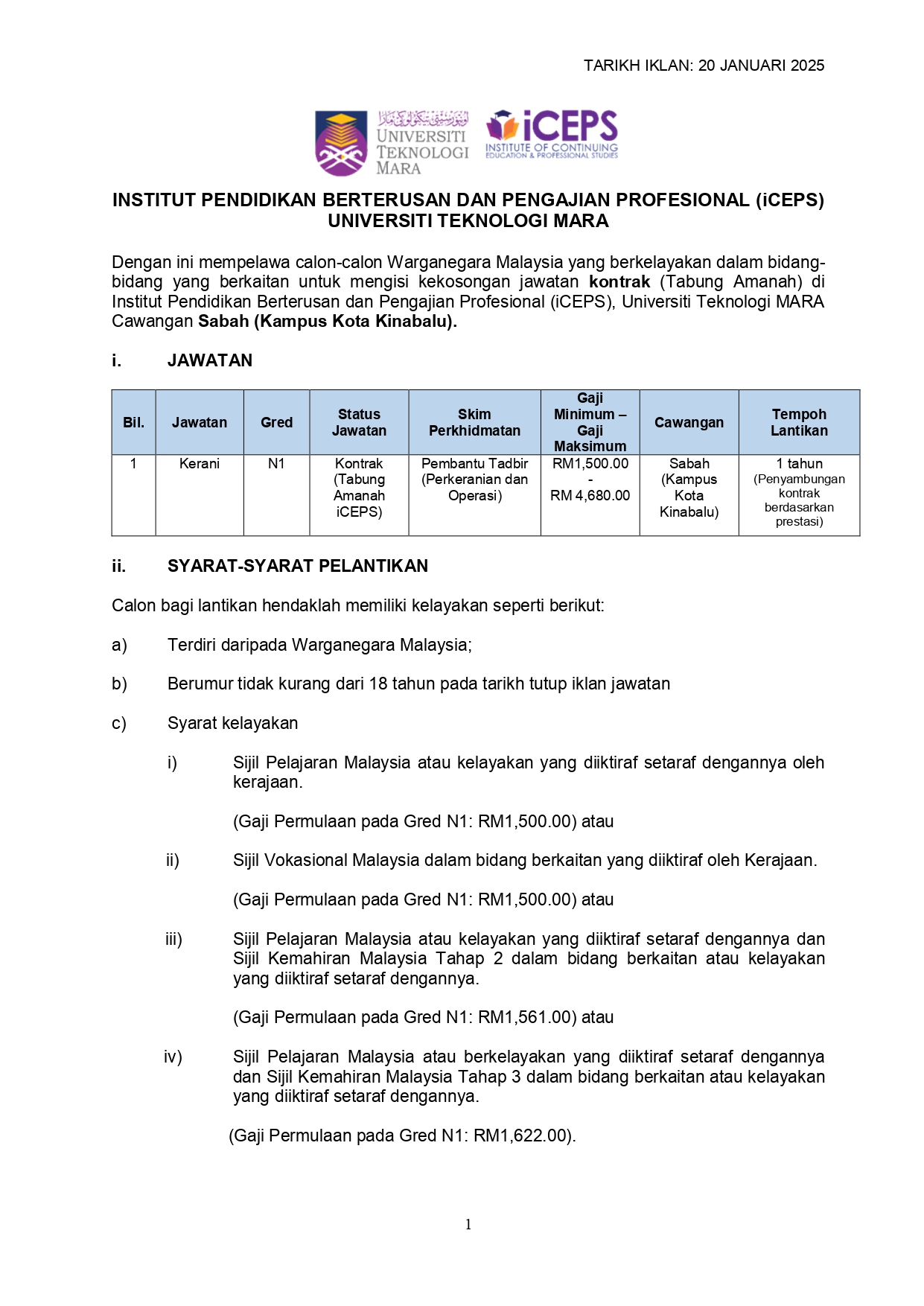 iceps 1 • Kerja Kosong Kerajaan