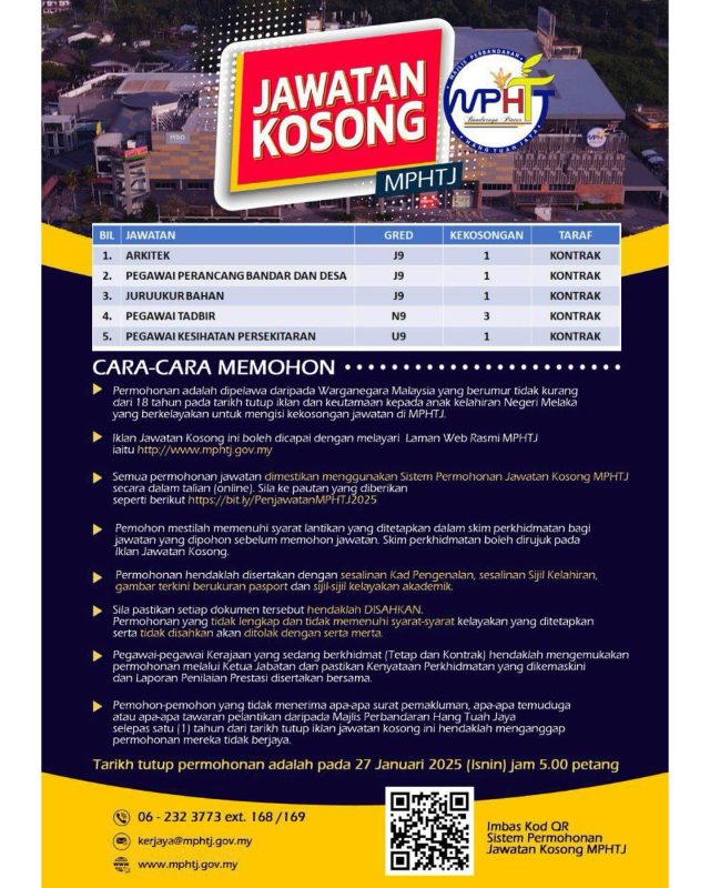 Iklan Jawatan Majlis Perbandaran Hang Tuah Jaya (MPHTJ) • Kerja Kosong ...