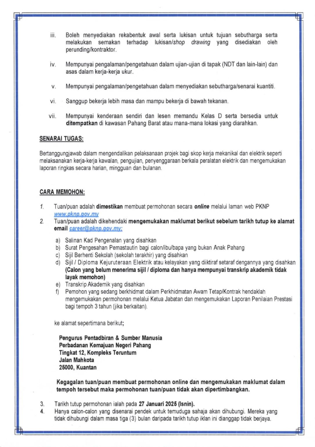 Iklan Jawatan Perbadanan Kemajuan Negeri Pahang (PKNP) – KERJAYA