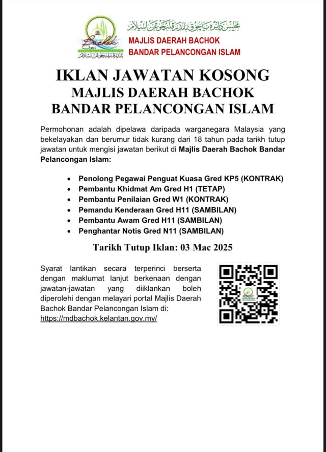 Iklan Jawatan Majlis Daerah Bachok Bandar Pelancongan Islam • Kerja ...