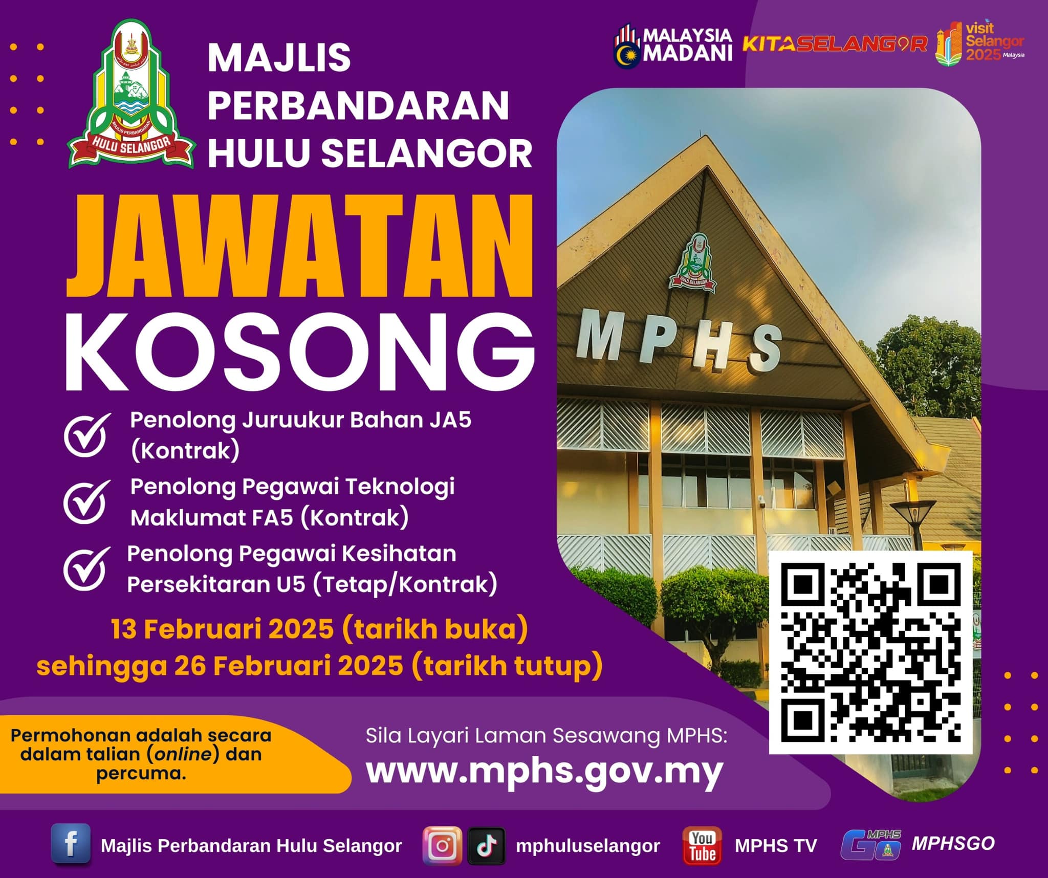 Iklan Jawatan Majlis Perbandaran Hulu Selangor • Kerja Kosong Kerajaan & Swasta