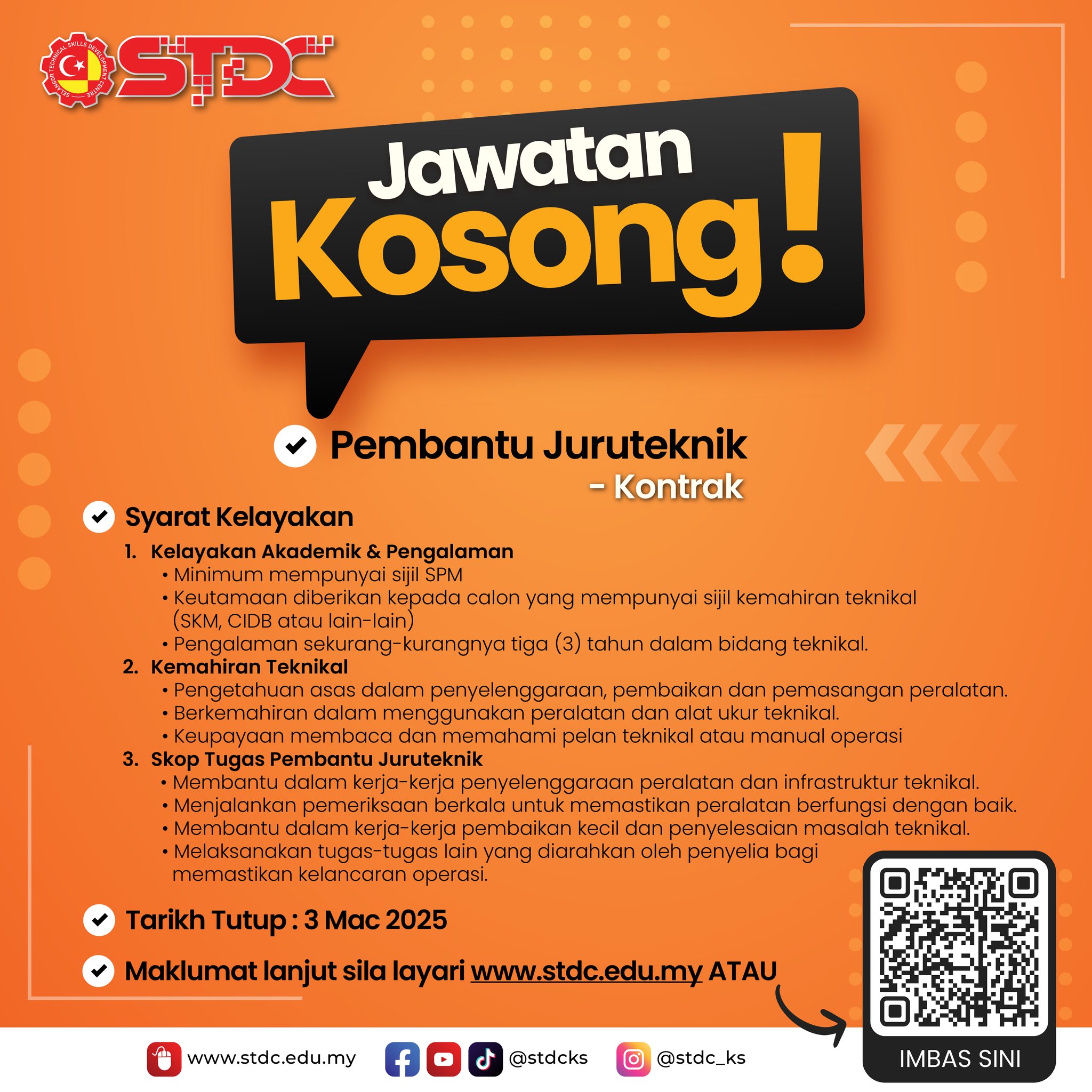 Iklan Jawatan Selangor Technical Skills Development Centre - STDC • Kerja Kosong Kerajaan & Swasta