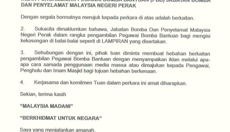 bomba perak 1 • Kerja Kosong Kerajaan