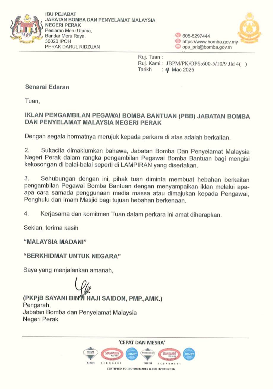 IKlan Jawatan Jabatan Bomba Dan Penyelamat Malaysia • Kerja Kosong ...