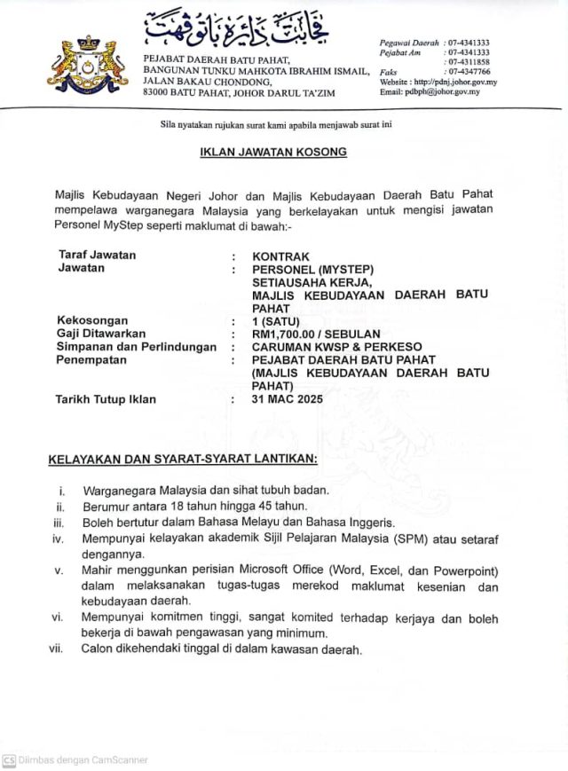 Iklan Jawatan Majlis Kebudayaan Negeri Johor (MKNJ) • Kerja Kosong ...