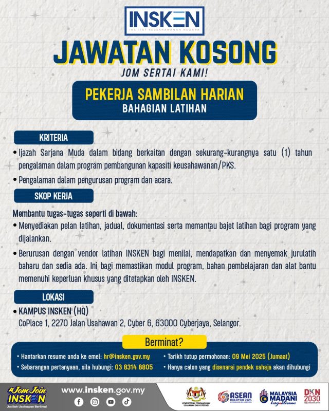 Iklan Jawatan Institut Keusahawanan Negara (INSKEN) • Kerja Kosong ...