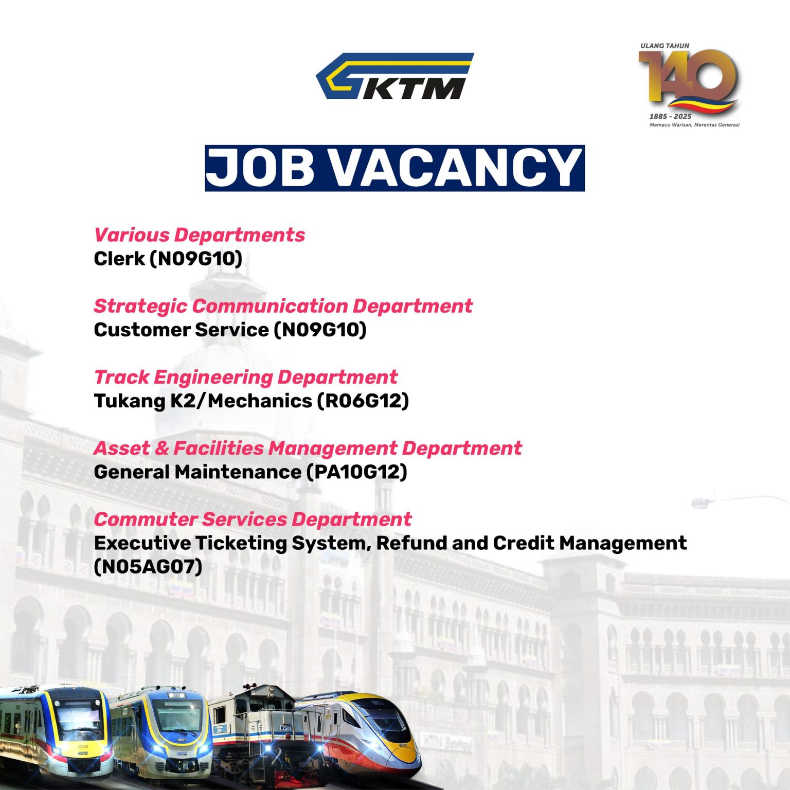 Iklan Jawatan Keretapi Tanah Melayu Berhad (KTMB) • Kerja Kosong ...
