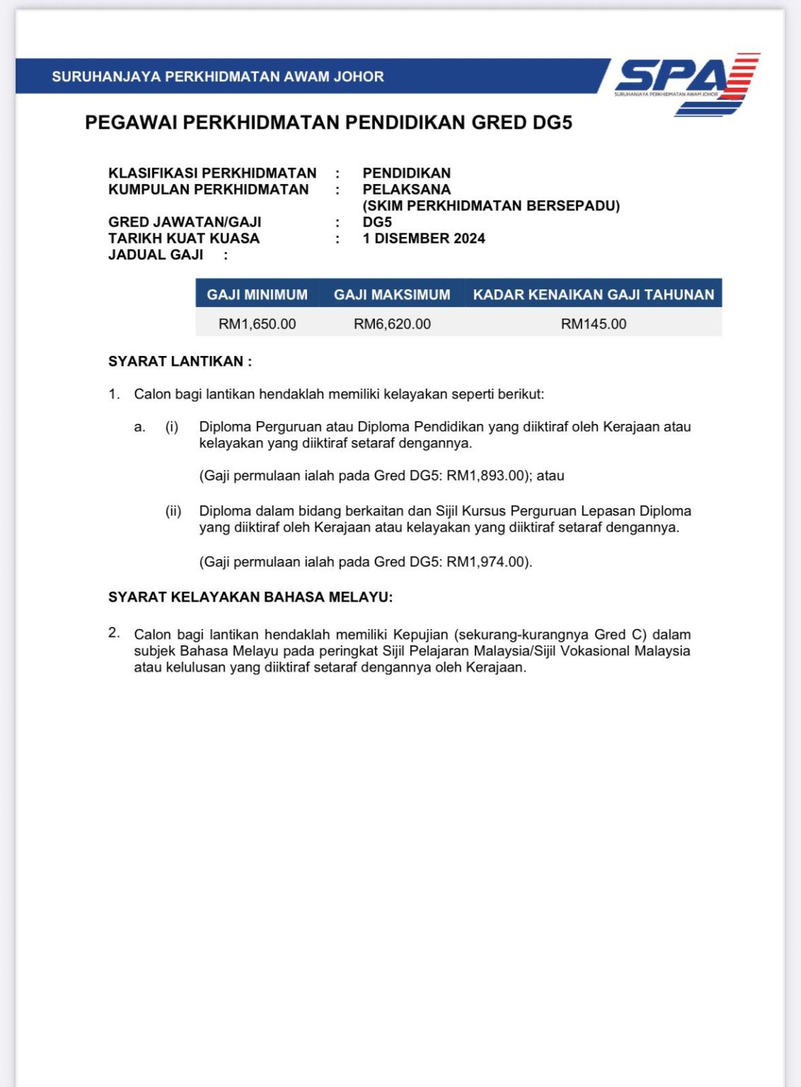 Iklan Jawatan Suruhanjaya Perkhidmatan Awam Johor (SPAJ) • Kerja Kosong ...