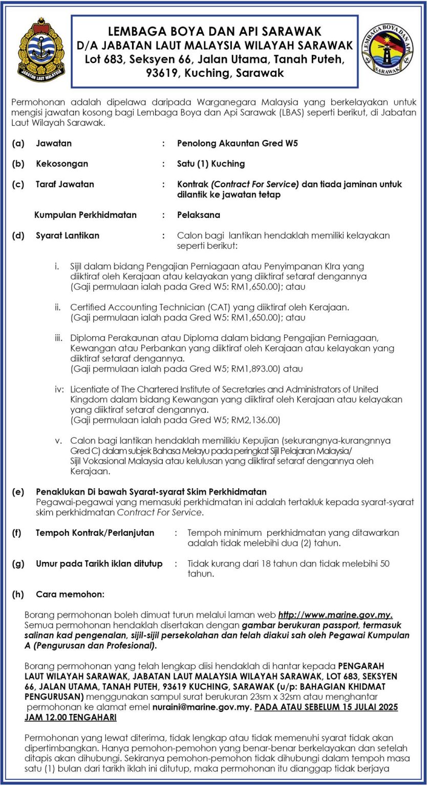 Iklan Jawatan Lembaga Boya Dan Api Sarawak • Kerja Kosong Kerajaan & Swasta