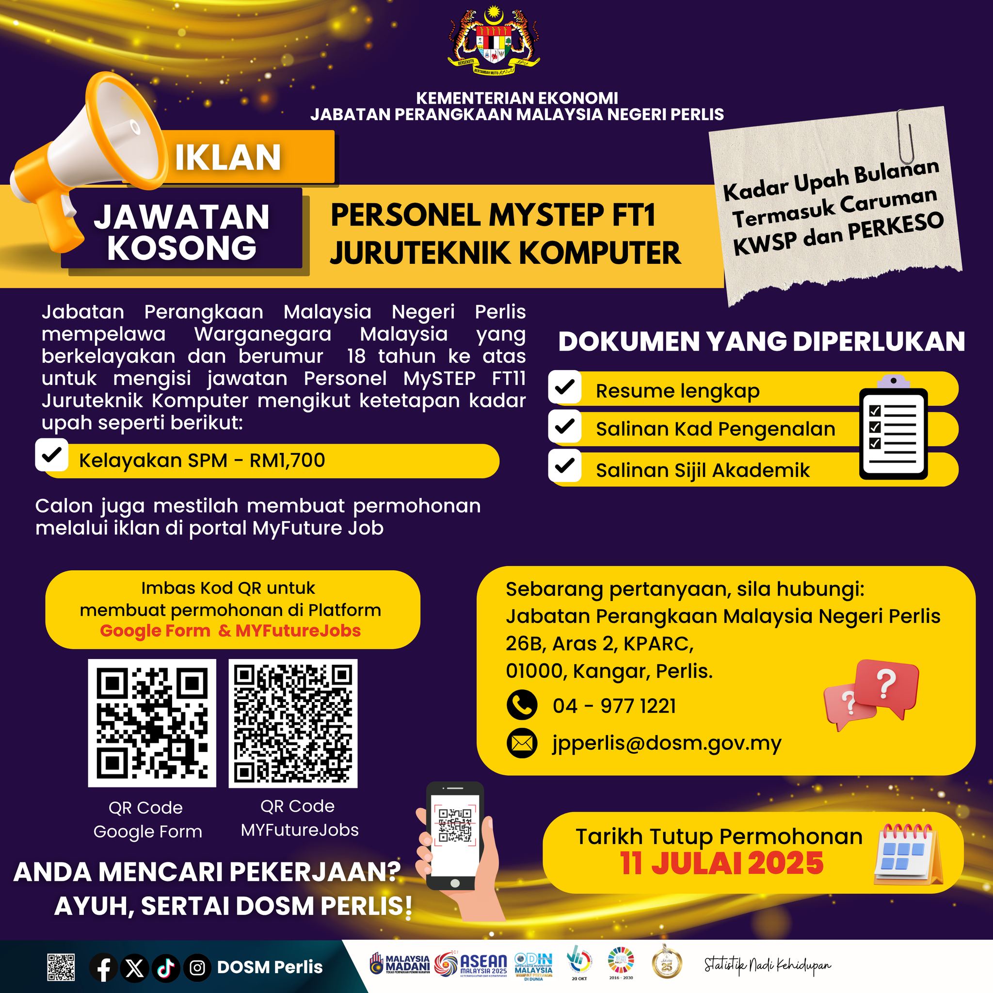 Iklan Jawatan Jabatan Perangkaan Malaysia Negeri Perlis • Kerja Kosong ...