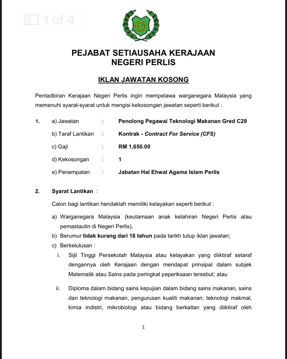 Iklan Jawatan Jabatan Hal Ehwal Agama Islam Perlis • Kerja Kosong ...