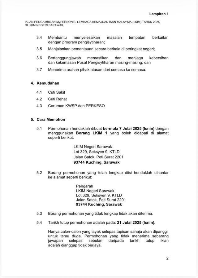 Iklan Jawatan Lembaga Kemajuan Ikan Malaysia (LKIM) Negeri Sarawak ...