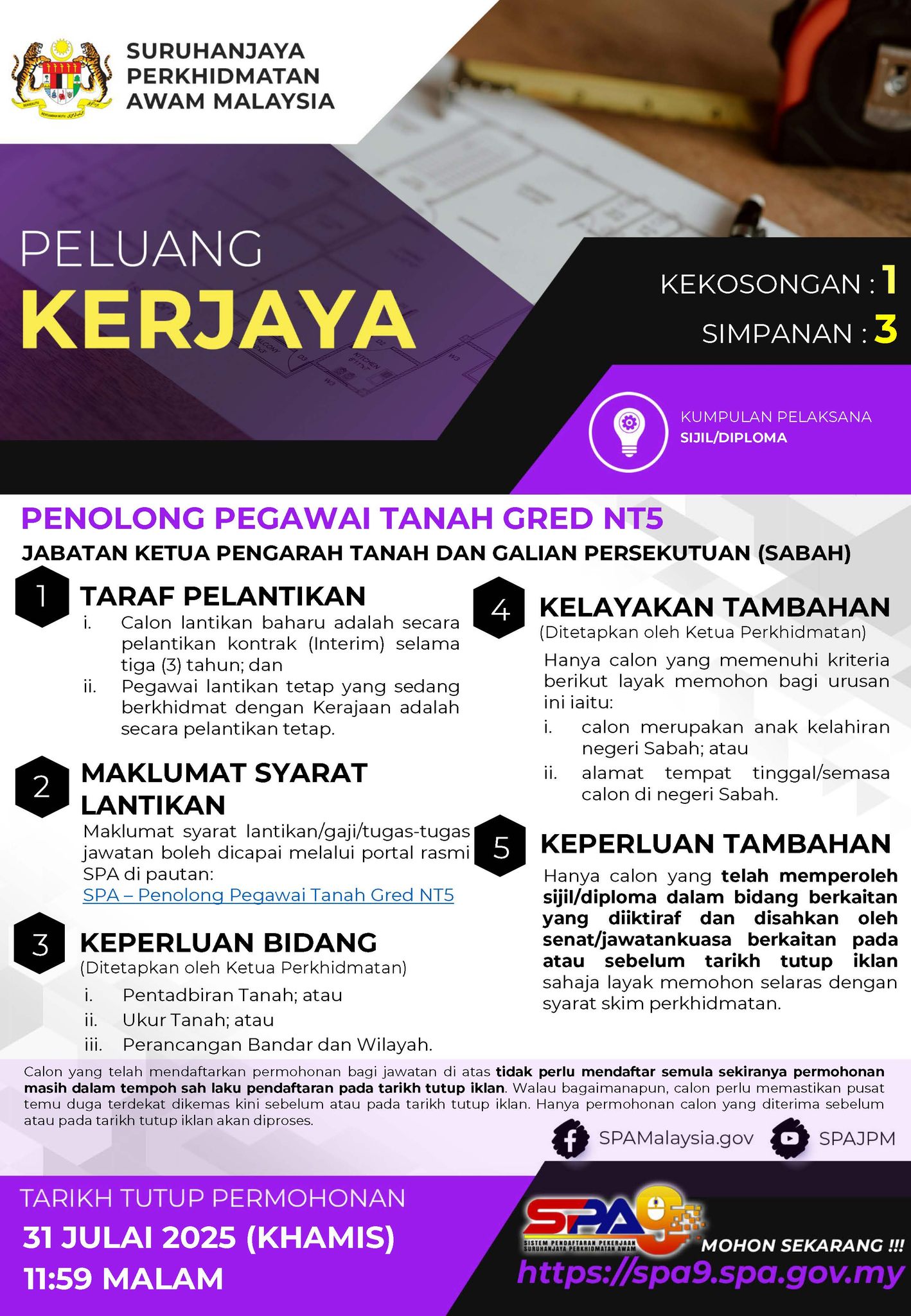 Iklan Jawatan Jabatan Ketua Pengarah Tanah dan Galian Persekutuan ...