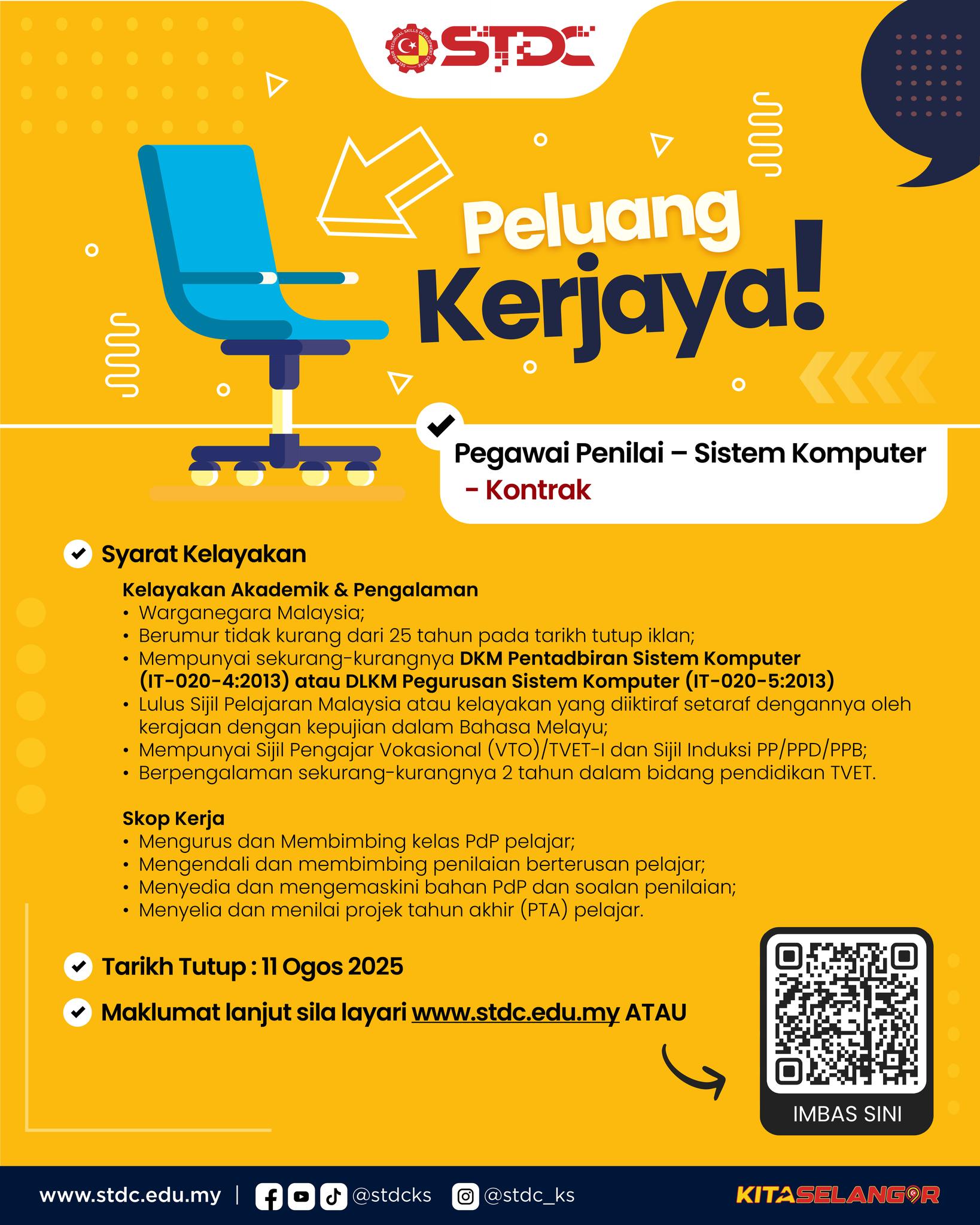 Iklan Jawatan Selangor Technical Skills Development Centre - STDC • Kerja Kosong Kerajaan & Swasta