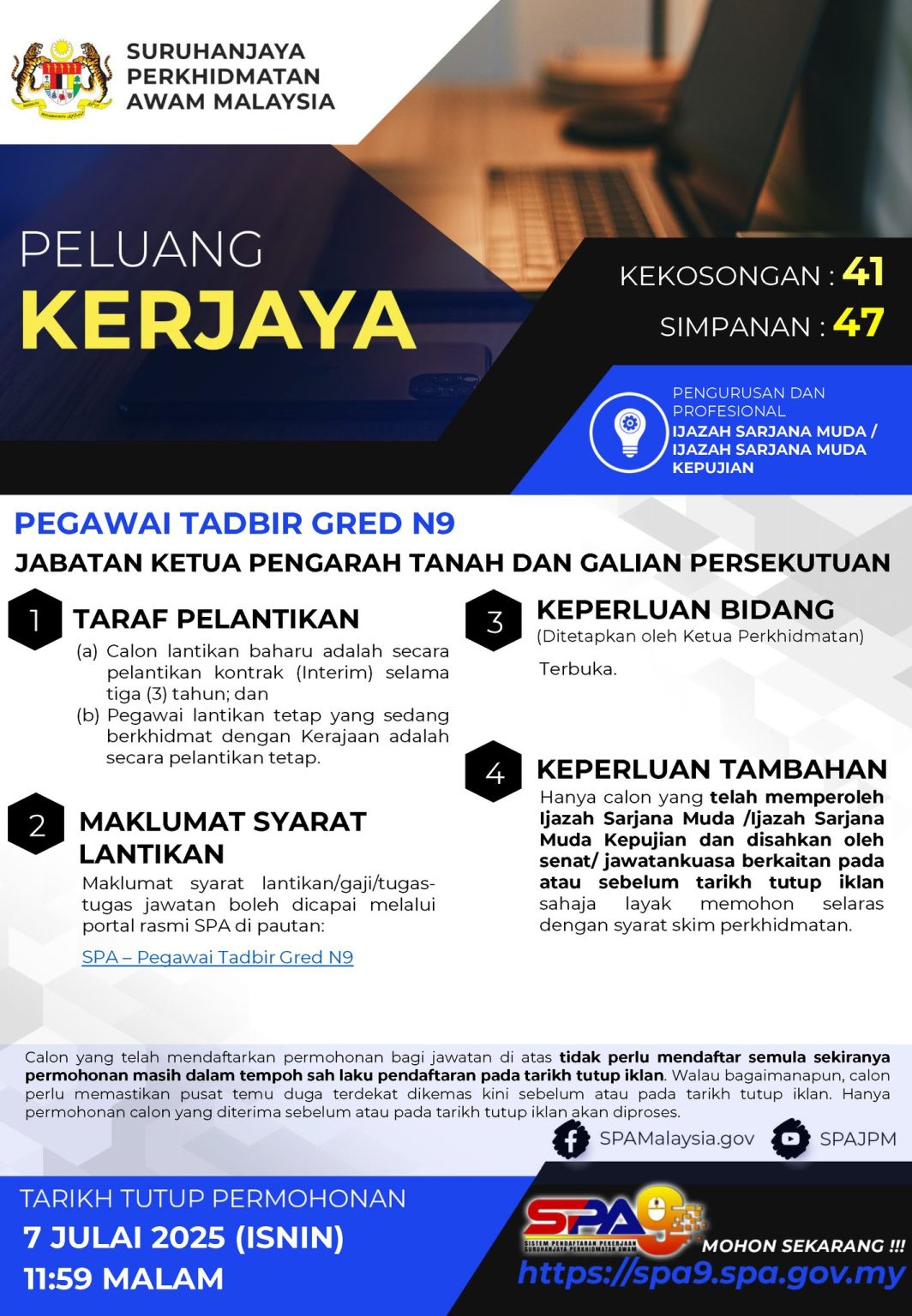 Iklan Jawatan Jabatan Ketua Pengarah Tanah dan Galian Persekutuan ...