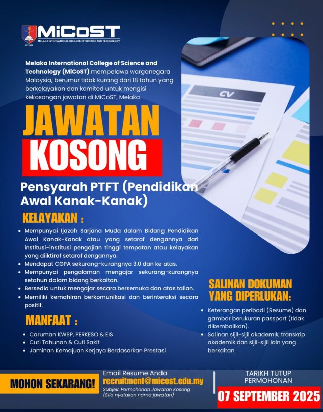 Iklan Jawatan Melaka International College Of Science And Technology ...