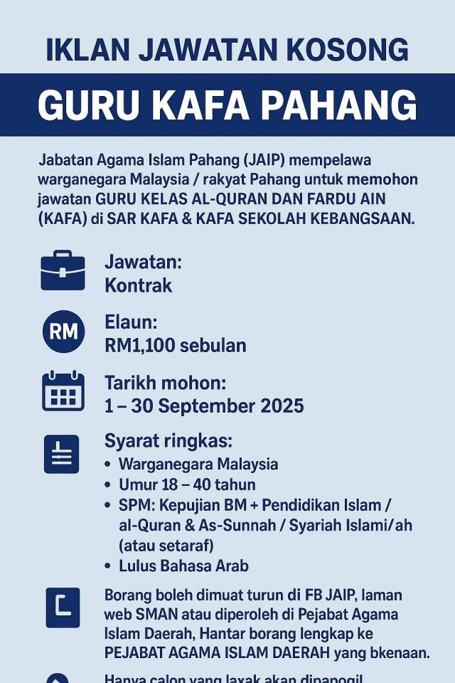 Iklan Jawatan Jabatan Agama Islam Negeri Pahang (JAIP) • Kerja Kosong ...