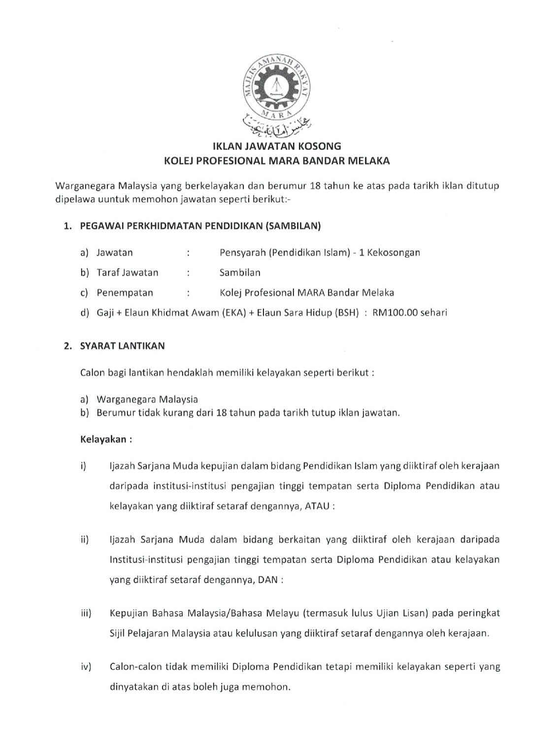 kpm mara 1 • Kerja Kosong Kerajaan