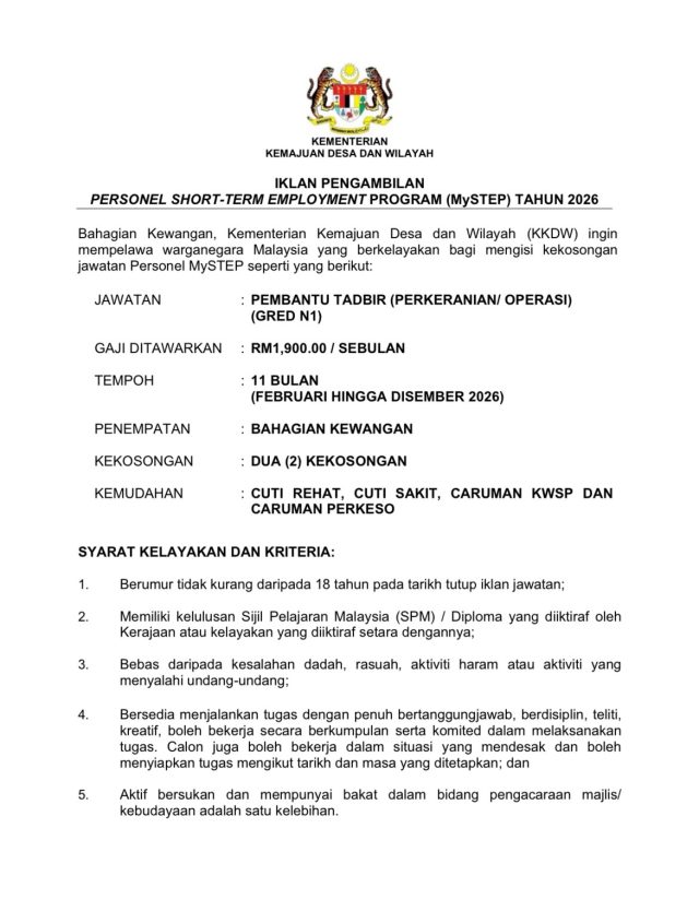 Iklan Jawatan Kementerian Kemajuan Desa & Wilayah • Kerja Kosong ...
