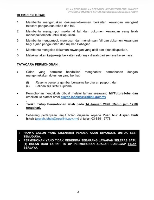 Iklan Jawatan Kementerian Kemajuan Desa & Wilayah • Kerja Kosong ...